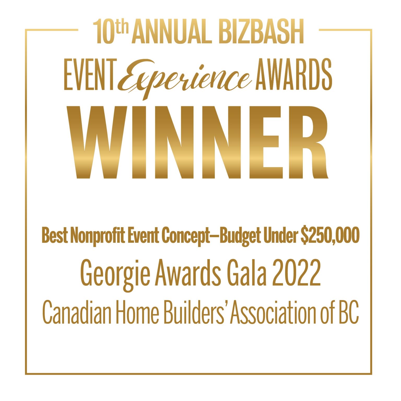 2022 Georgie Awards Named a Biz Bash Event Experience Awards Winner!